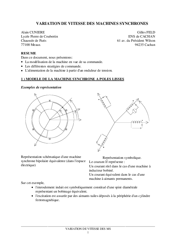 (PDF) VARIATION DE VITESSE DES MACHINES SYNCHRONES