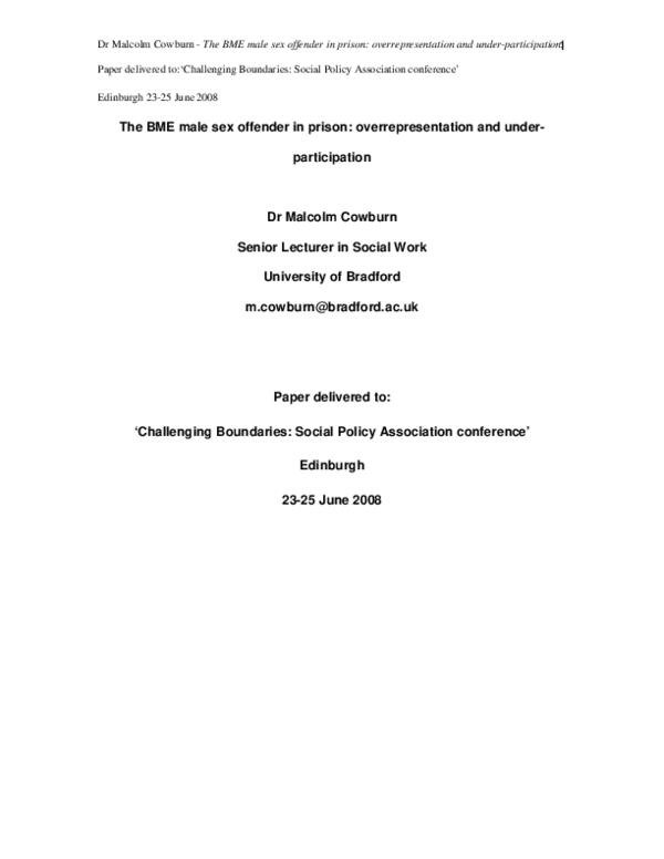 (PDF) The BME Male Sex Offender In Prison: Overrepresentation and Under ...