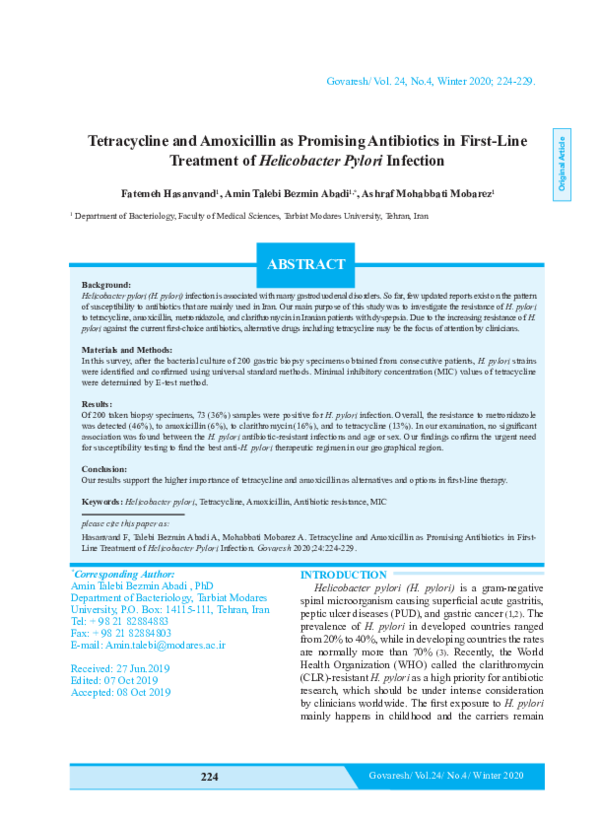 (PDF) Tetracycline and Amoxicillin as Promising Antibiotics in First ...