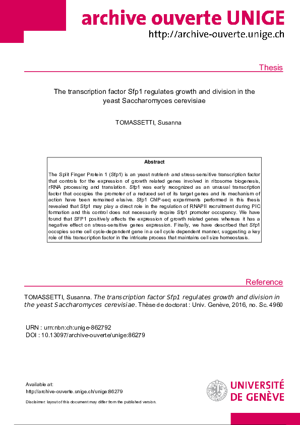 (PDF) The transcription factor Sfp1 regulates growth and division in ...