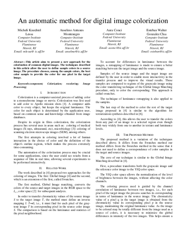 Pdf An Automatic Method For Digital Image Colorization Micheli Knechtel