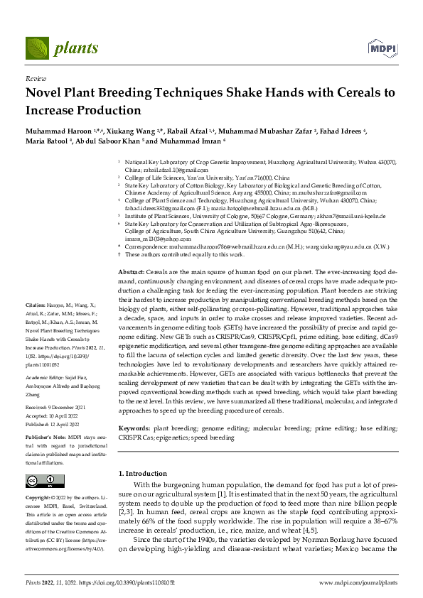 (PDF) Novel Plant Breeding Techniques Shake Hands with Cereals to ...