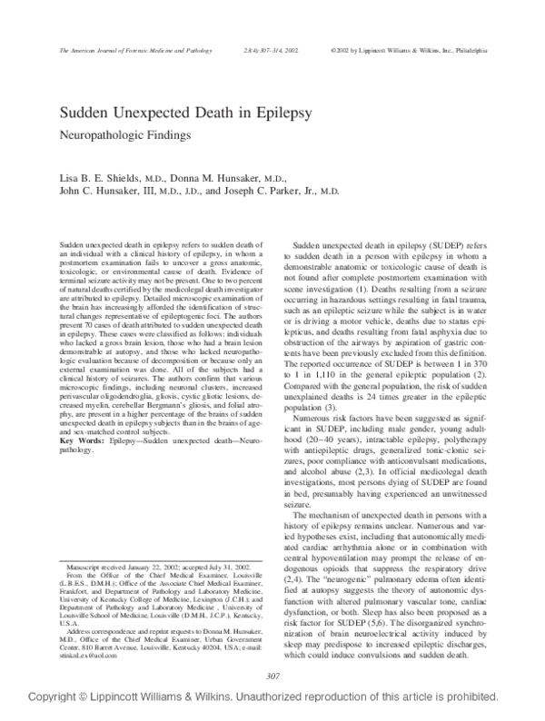 (PDF) Sudden Unexpected Death in Epilepsy