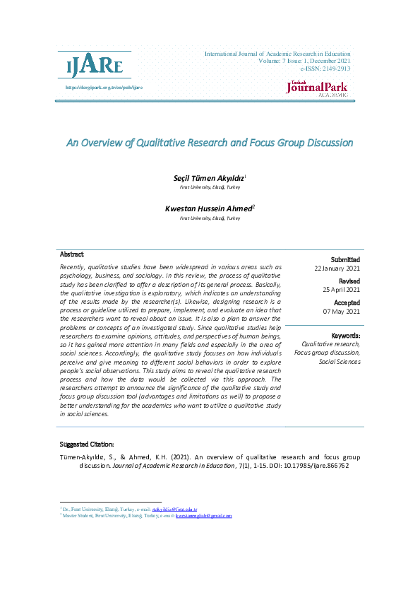 (PDF) An Overview of Qualitative Research and Focus Group Discussion