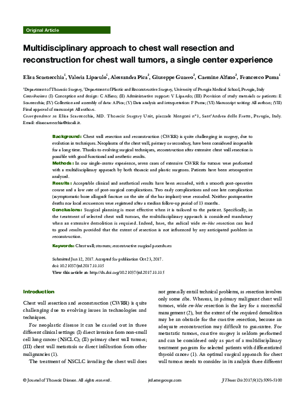 (PDF) Multidisciplinary approach to chest wall resection and ...