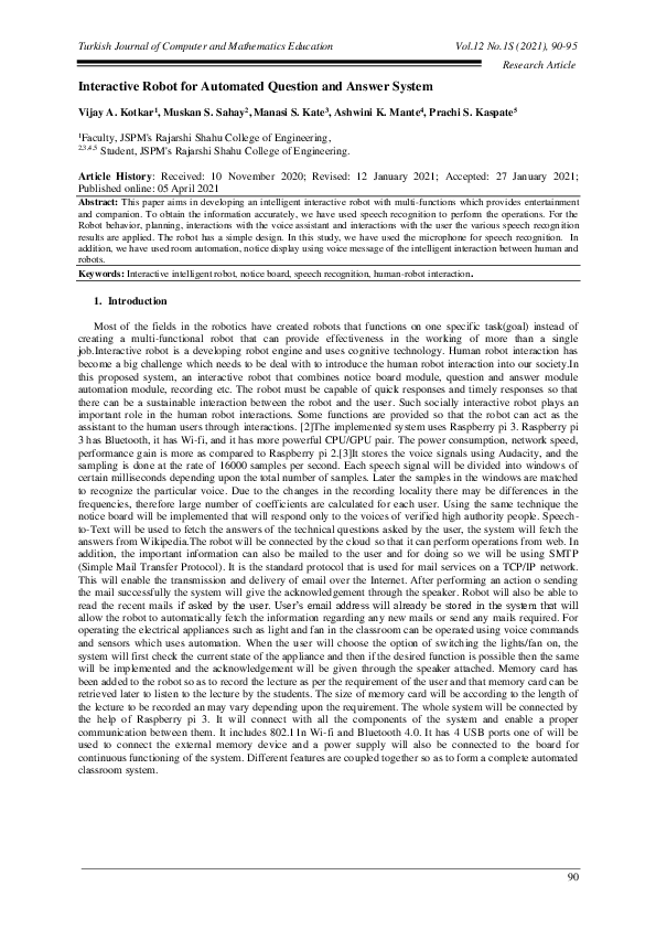 (PDF) Interactive Robot for Automated Question and Answer System