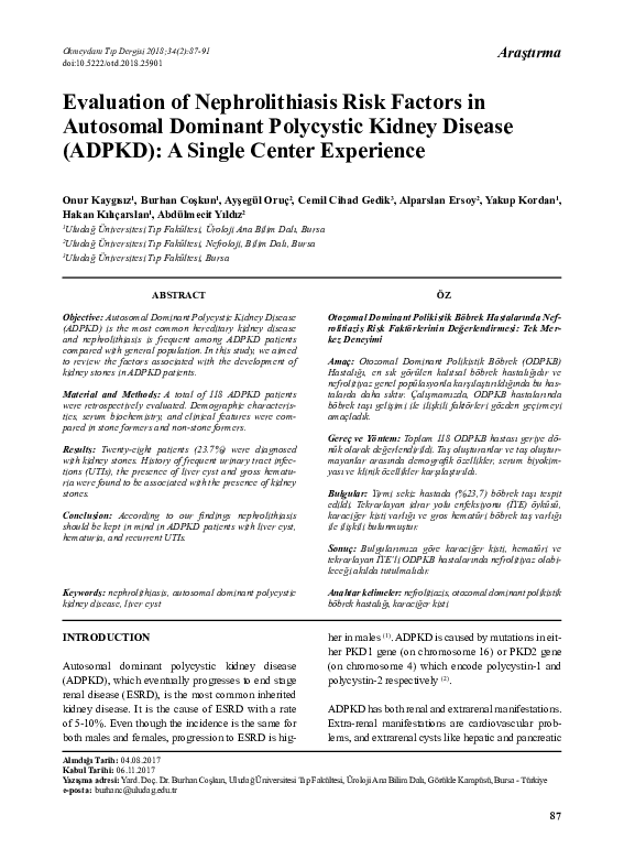 (PDF) Evaluation of Nephrolithiasis Risk Factors in Autosomal Dominant ...