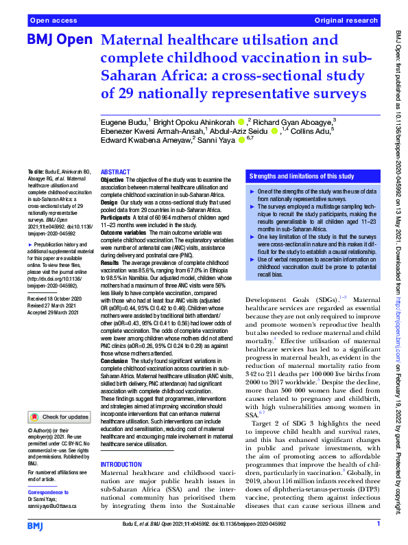 (PDF) Maternal healthcare utilsation and complete childhood vaccination ...