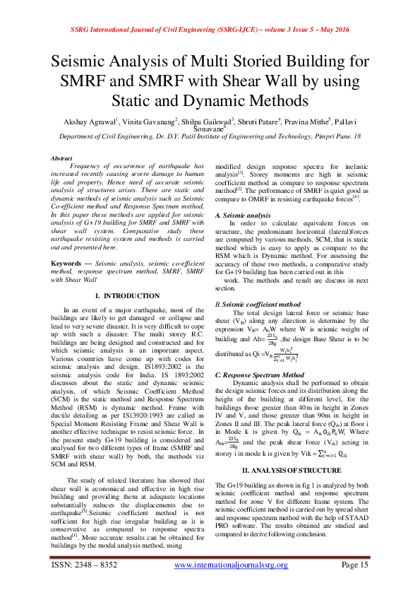 (PDF) Seismic Analysis of Multi Storied Building for SMRF and SMRF with ...