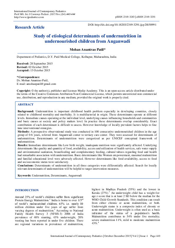 (PDF) Study of etiological determinants of undernutrition in ...