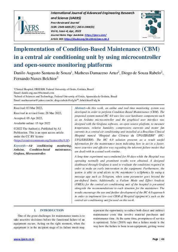 (PDF) Implementation of Condition-Based Maintenance (CBM) in a central ...