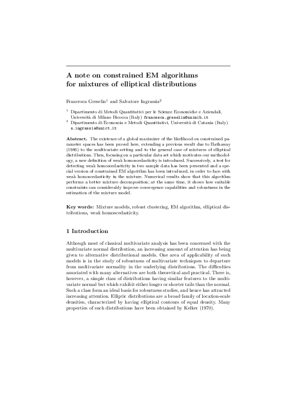 (PDF) A note on constrained EM algorithms for mixtures of elliptical distributions