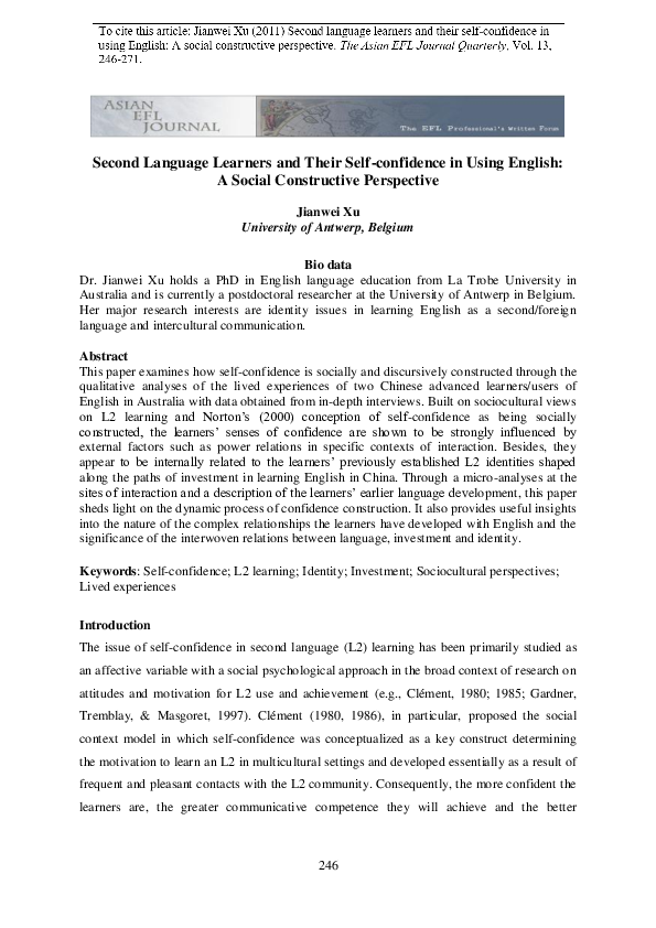 (PDF) Second Language Learners and Their Self-confidence in Using ...