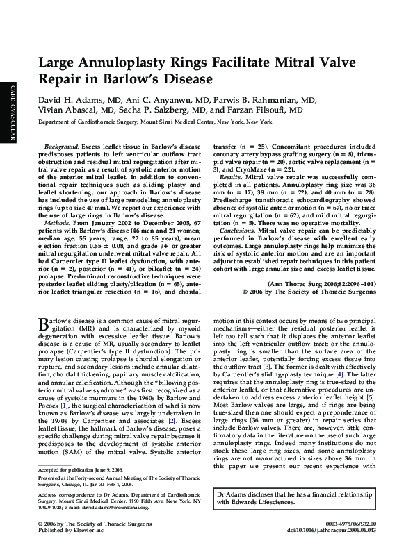 (PDF) Large Annuloplasty Rings Facilitate Mitral Valve Repair in Barlow ...
