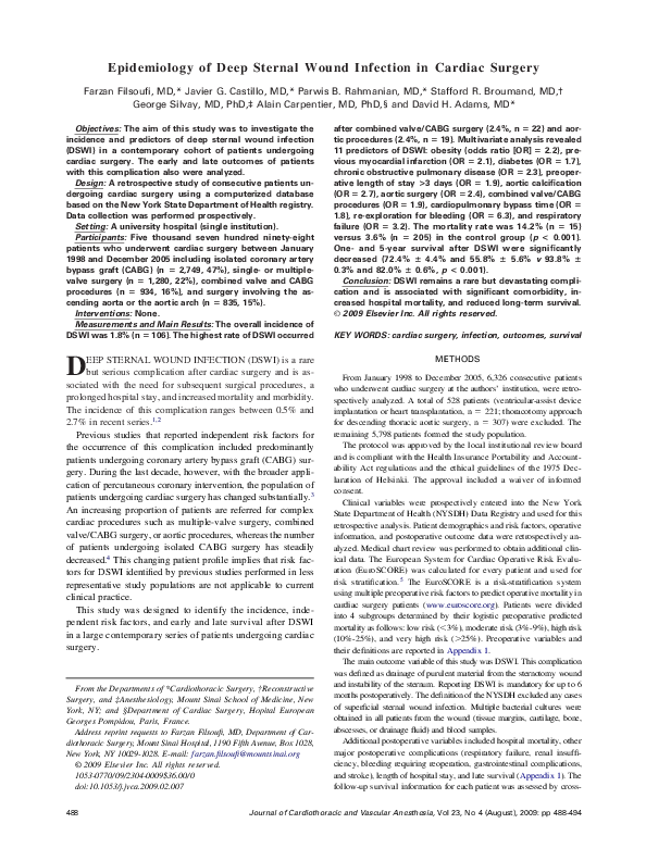 (PDF) Epidemiology of Deep Sternal Wound Infection in Cardiac Surgery