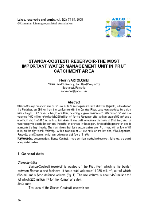 (PDF) Stanca-Costesti Reservoir-The Most Important Water Management ...