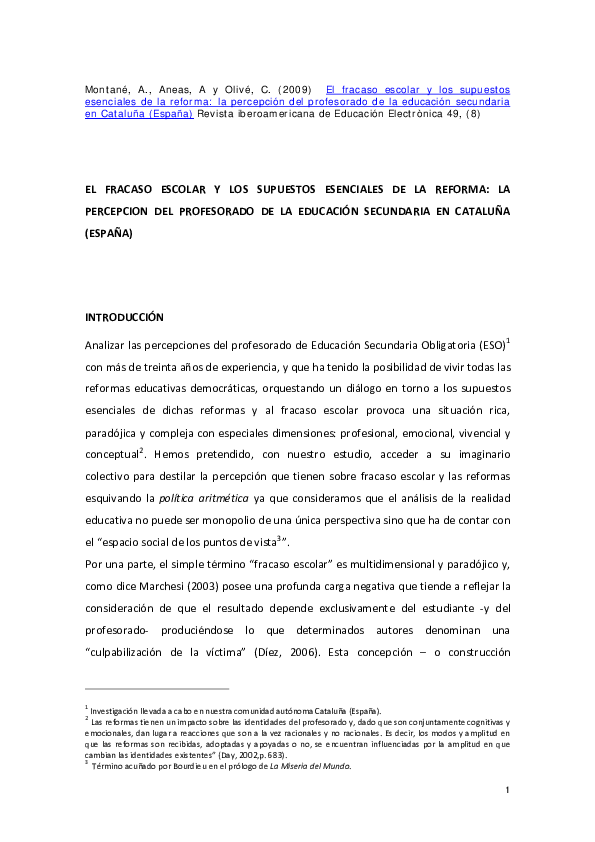 (PDF) El fracaso escolar y los supuestos esenciales de la reforma: la percepción del profesorado ...