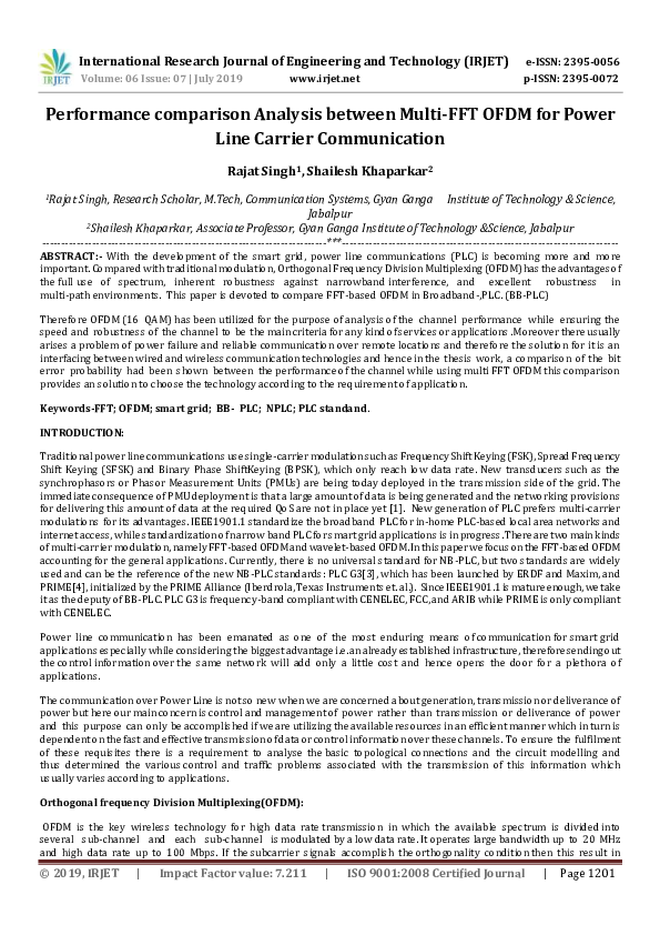 Pdf Performance Comparison Analysis Between Multi Fft Ofdm For Power