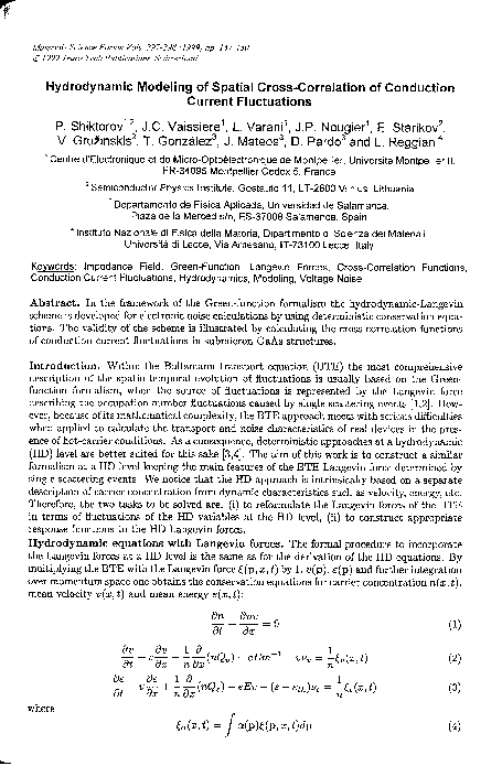 (PDF) Hydrodynamic Modeling of Spatial Cross-Correlation of Conduction Current Fluctuations