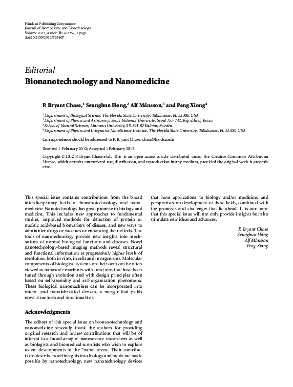 (PDF) Bionanotechnology and Nanomedicine