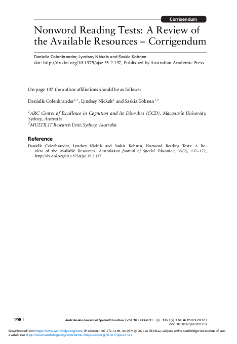 (PDF) Nonword Reading Tests: A Review of the Available Resources ...