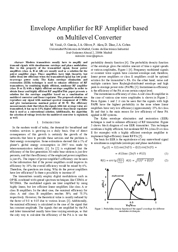 (PDF) Envelope Amplifier for RF Amplifier based on Multilevel Converter | Pedro Alou - Academia.edu