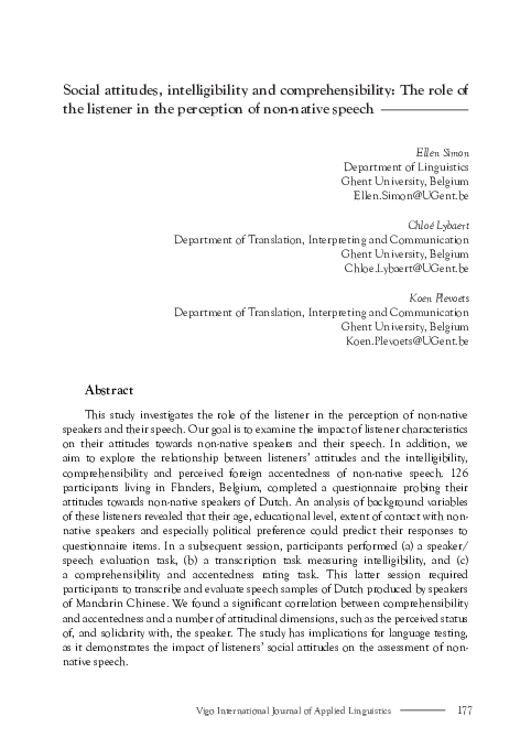 (PDF) Social attitudes, intelligibility and comprehensibility: The role of the listener in the ...