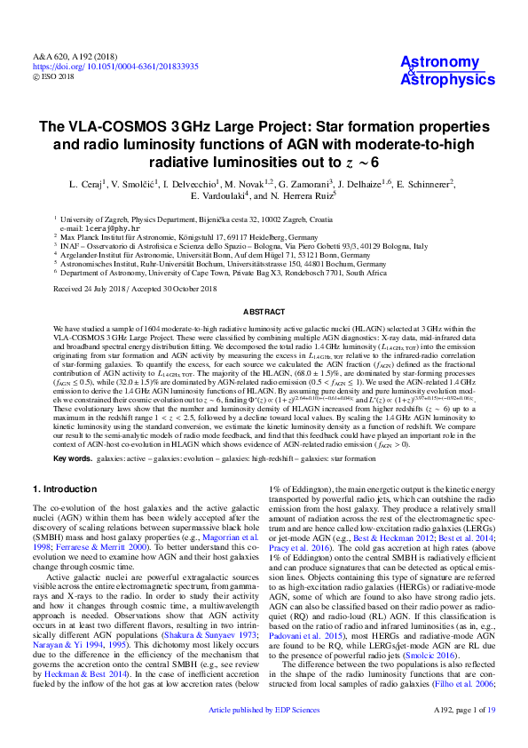 (PDF) The VLA-COSMOS 3 GHz Large Project: Star formation properties and ...