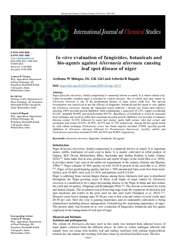 (PDF) In vitro Evaluation of Fungicides, Botanicals and Bio-agents against Colletotrichum ...