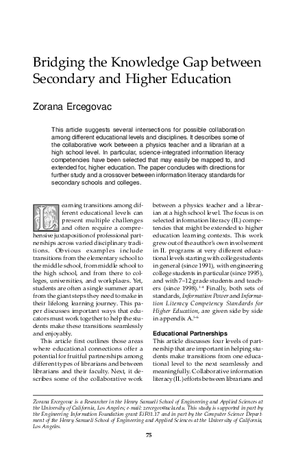 (PDF) Bridging the Knowledge Gap between Secondary and Higher Education