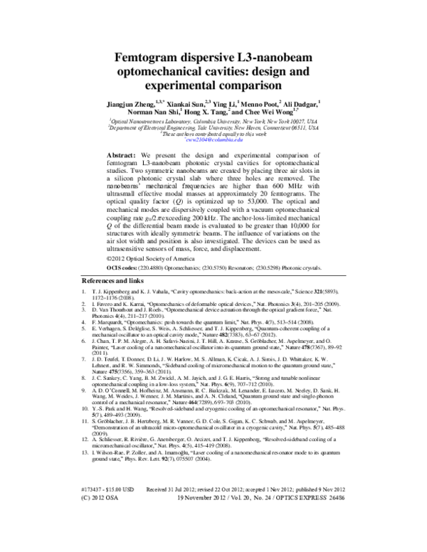 (PDF) Femtogram L3-Nanobeam Optomechanical Cavities