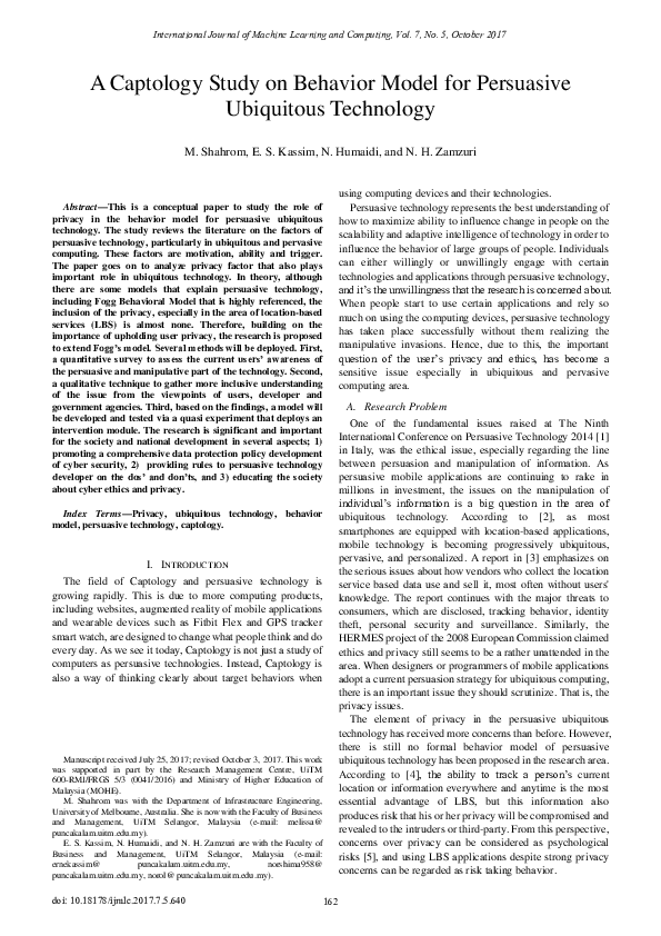 (PDF) A Captology Study on Behavior Model for Persuasive Ubiquitous ...