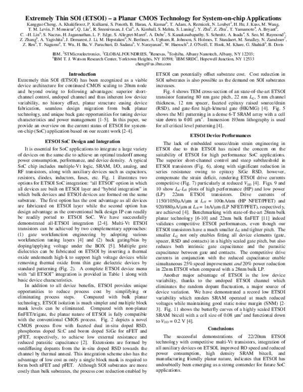 (PDF) Extremely Thin SOI (ETSOI) - a Planar CMOS Technology for System ...