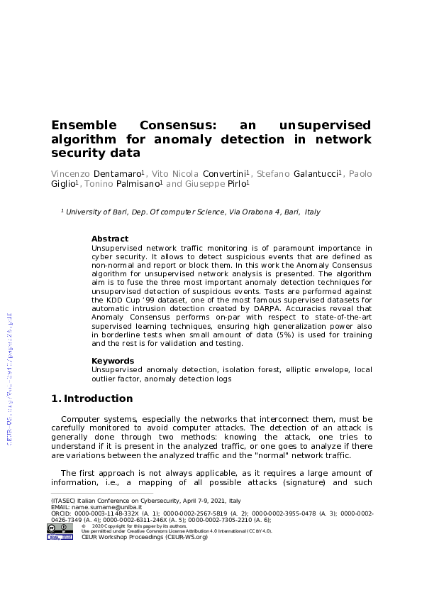 (PDF) Ensemble Consensus: An Unsupervised Algorithm for Anomaly Detection in Network Security data