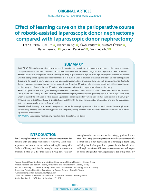 (PDF) Effect of learning curve on the perioperative course of robotic-assisted laparoscopic ...