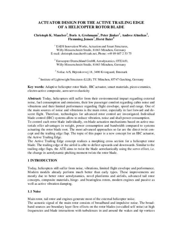 (PDF) Actuator design for the active trailing edge of a helicopter ...