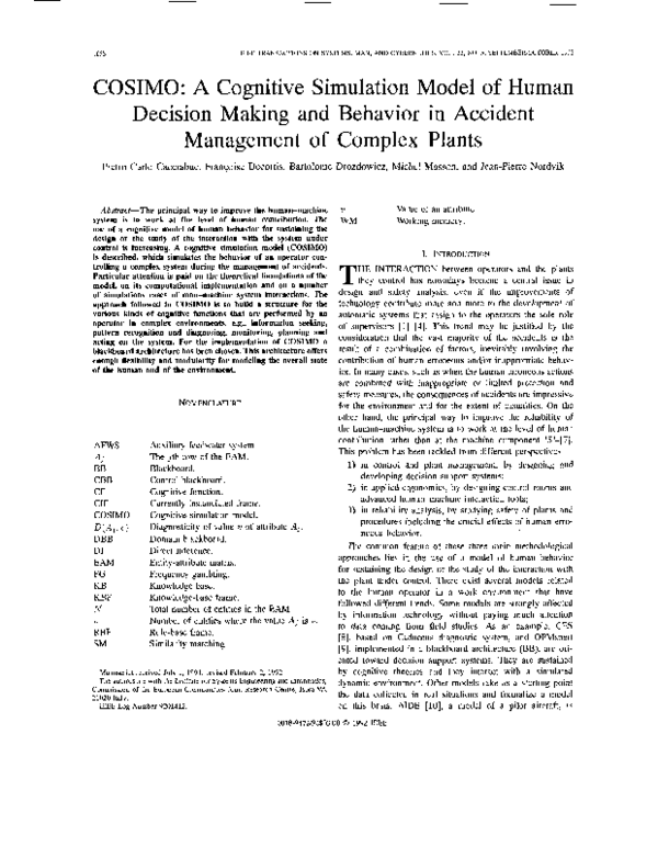 (PDF) COSIMO: A cognitive simulation model of human decision making and ...