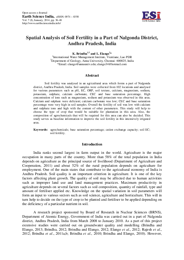 (PDF) Spatial Analysis of Soil Fertility Parameters in a Part of Nalgonda District, Andhra ...