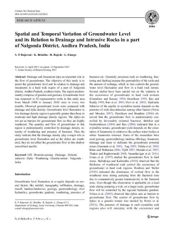 (PDF) Spatial and Temporal Variation of Groundwater Level and its Relation to Drainage and ...