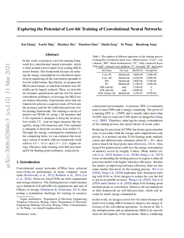(PDF) Exploring the Potential of Low-bit Training of Convolutional Neural Networks