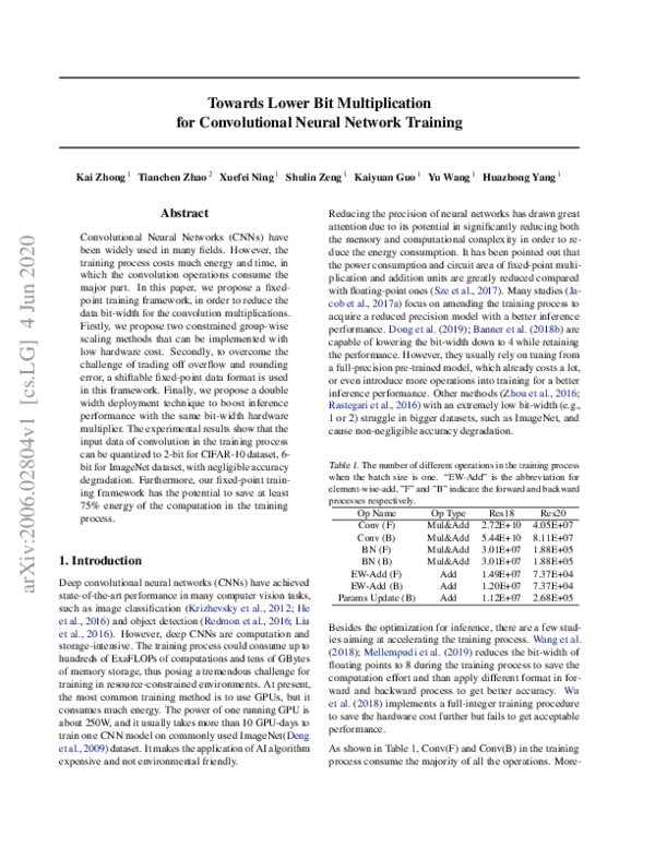 (PDF) Towards Lower Bit Multiplication for Convolutional Neural Network Training