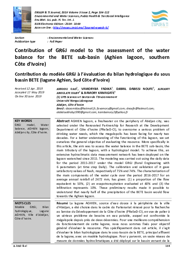 (PDF) Contribution of GR6J model to the assessment of the water balance ...
