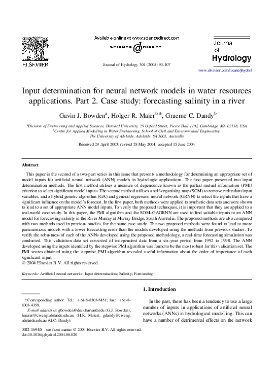 (PDF) Input determination for neural network models in water resources applications. Part 2 ...