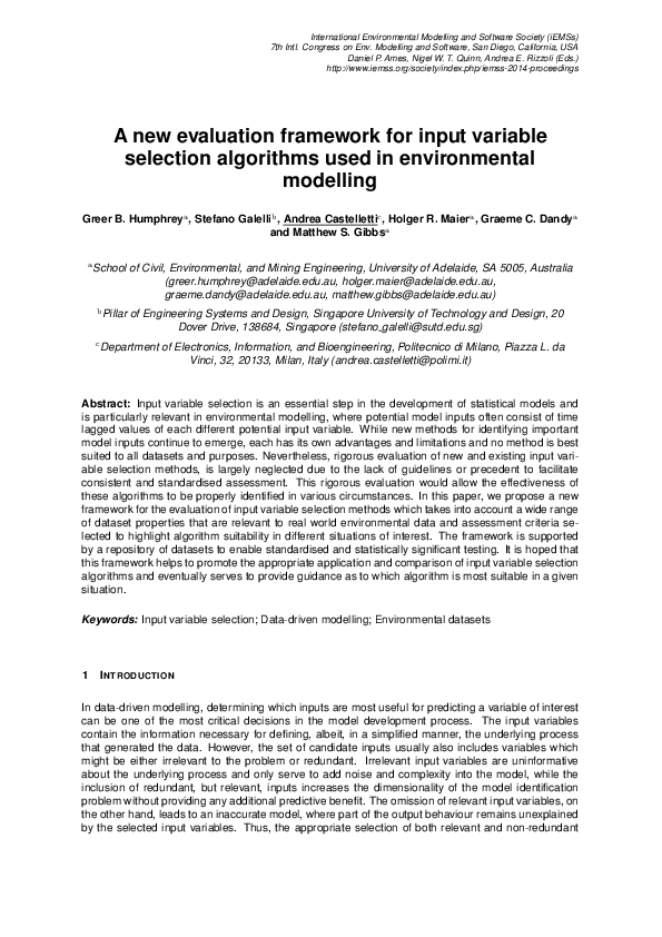 (PDF) A new evaluation framework for input variable selection ...