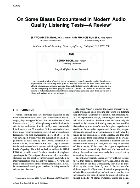 (PDF) On Some Biases Encountered in Modern Audio Quality Listening ...