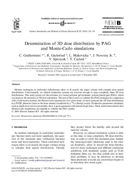 (PDF) Determination of 3D dose distribution by PAG and Monte-Carlo ...