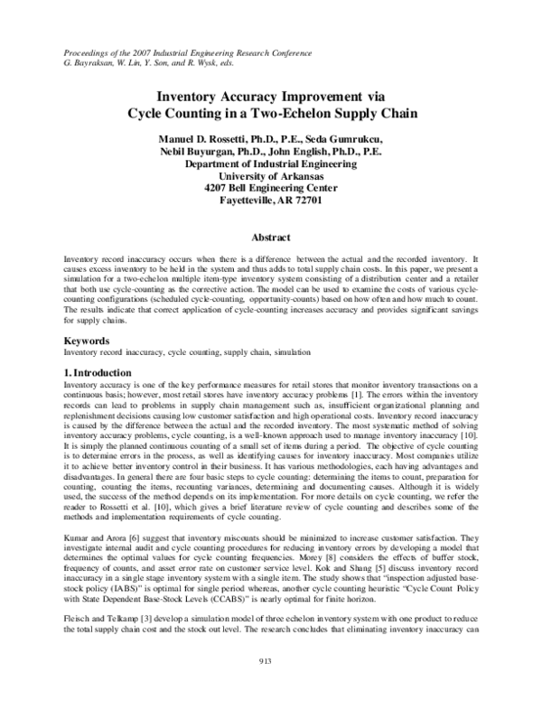 (PDF) Inventory Accuracy Improvement via Cycle Counting in a Two ...