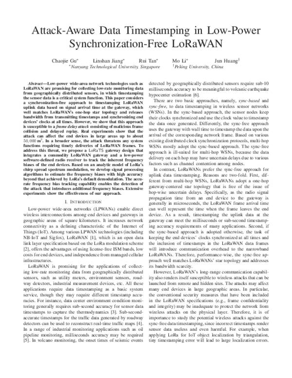 Pdf Attack Aware Data Timestamping In Low Power Synchronization Free Lorawan