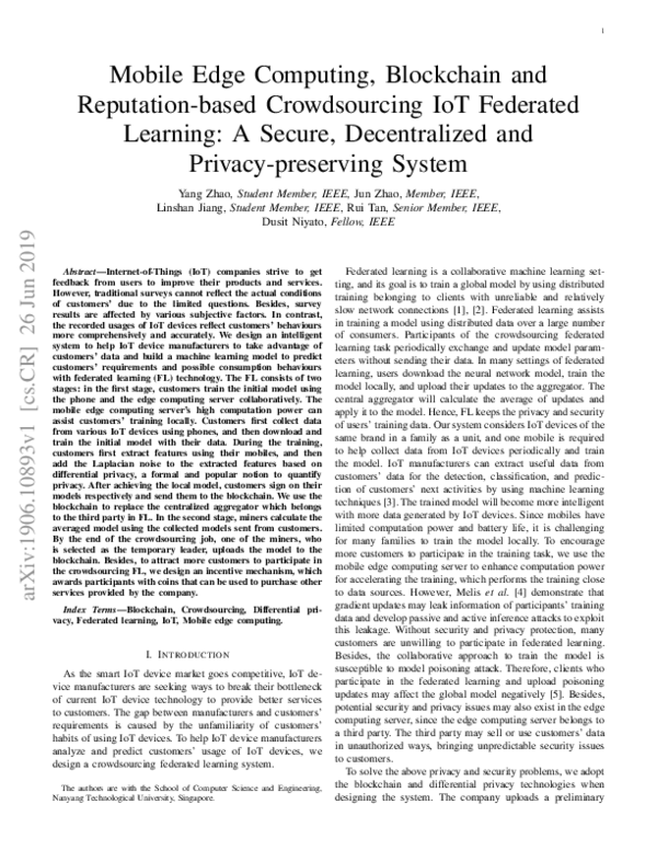 (PDF) Mobile Edge Computing, Blockchain and Reputation-based Crowdsourcing IoT Federated ...