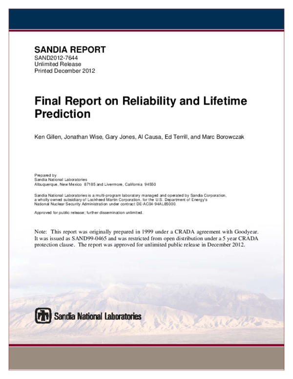 (PDF) Final report on reliability and lifetime prediction